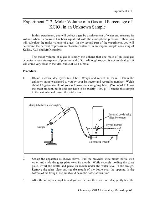 Experiment #12: Molar Volume of a Gas and ... - Moorpark College