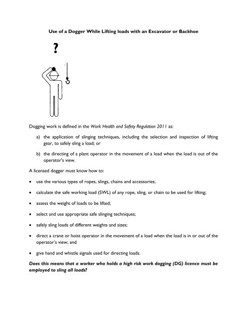 Use of a Dogger While Lifting loads with an Excavator or Backhoe