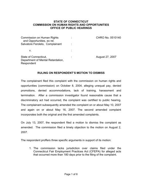 ruling on respondent's motion to dismiss - CT.gov
