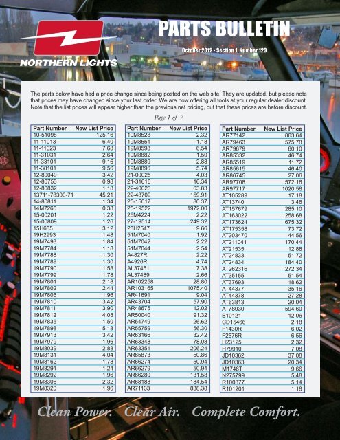 PARTS BULLETIN - Northern Lights