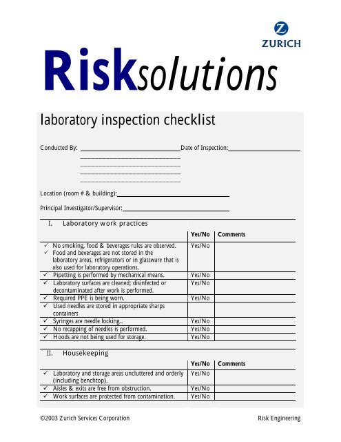 Laboratory Inspection Checklist (VC) - Risk Engineering