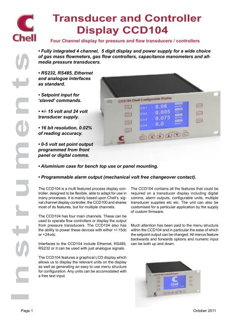 Transducer and Controller Display CCD104 - Chell Instruments