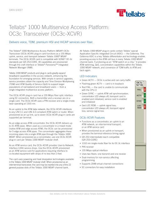 Tellabs 1000 Multiservice Access Platform: OC3c Transceiver (OC3c ...