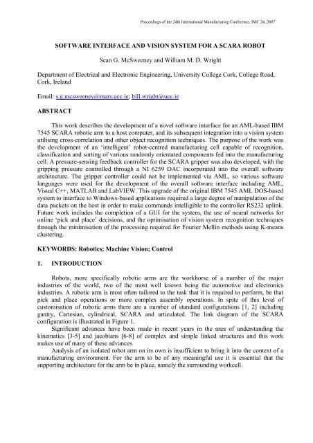 SOFTWARE INTERFACE AND VISION SYSTEM FOR A SCARA ...