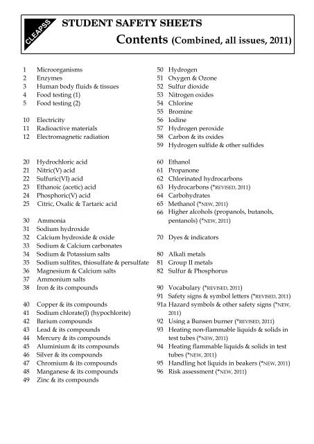 STUDENT SAFETY SHEETS Con