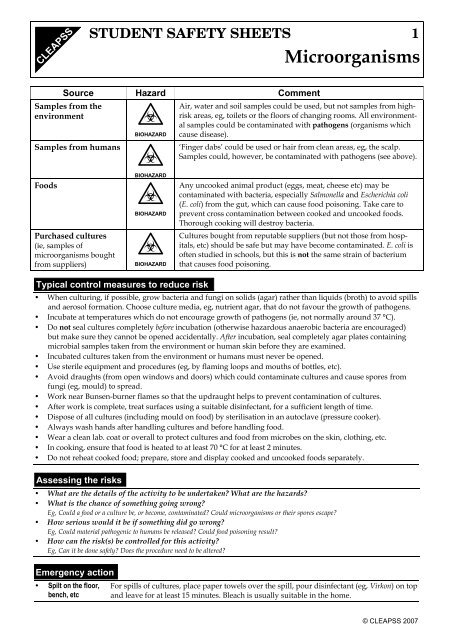 STUDENT SAFETY SHEETS 1 M