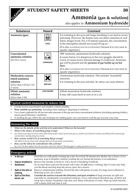 STUDENT SAFETY SHEETS 30