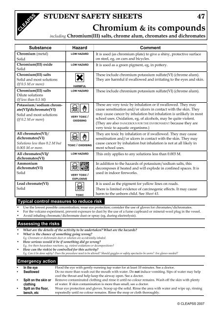 STUDENT SAFETY SHEETS 47