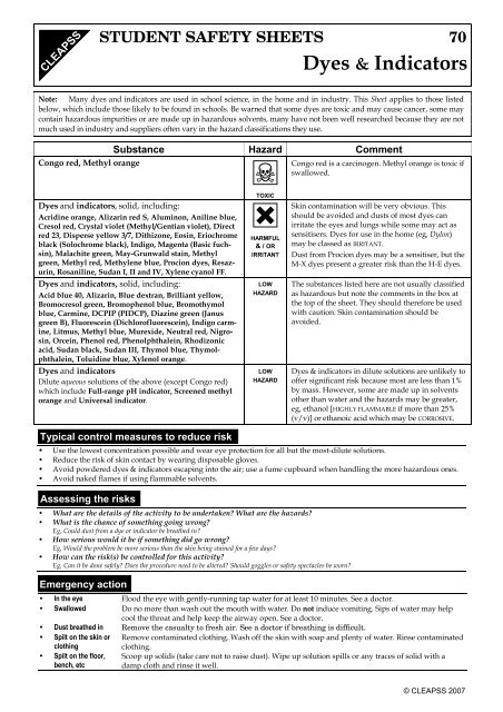 STUDENT SAFETY SHEETS 70