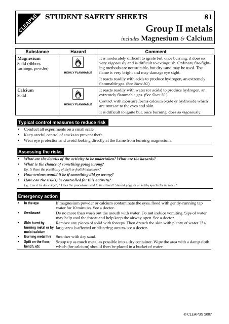 STUDENT SAFETY SHEETS 81