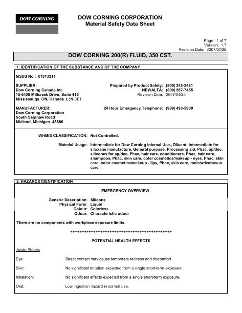 DOW CORNING CORPORATION Material Safety Data Sheet ... - WIKA