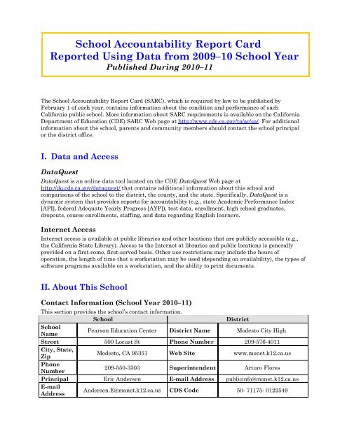 School Accountability Report Card - Modesto City Schools