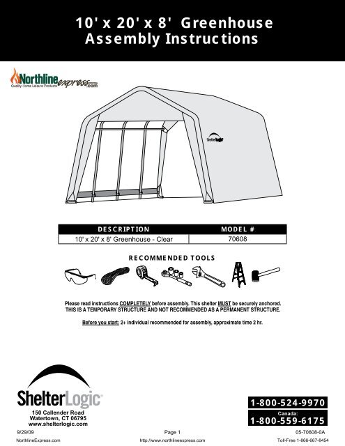 10' x 20' x 8' Greenhouse Assembly Instructions - NorthlineExpress ...