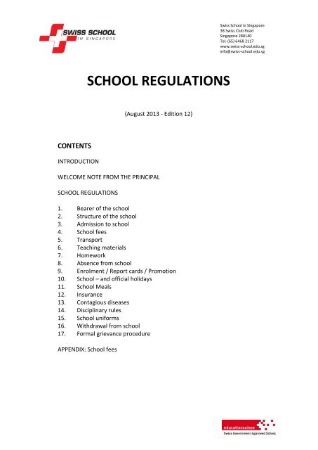 SCHOOL REGULATIONS - Swiss School Singapore