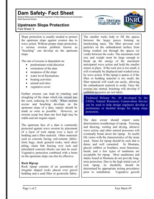 Upstream Slope Protection - Montana Watercourse