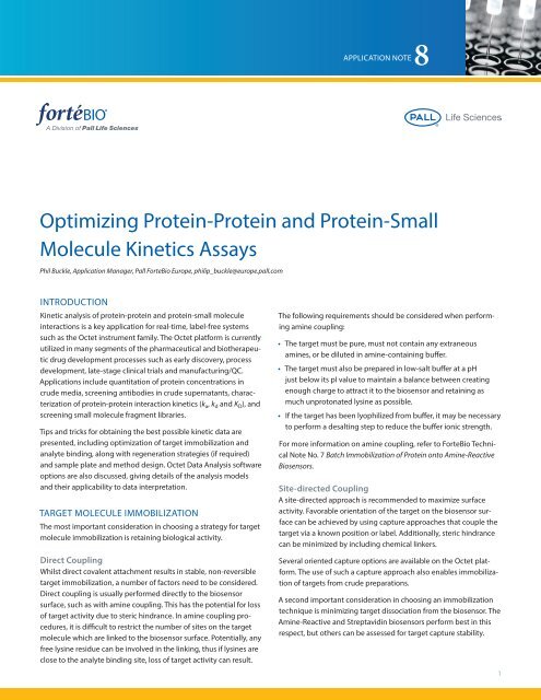 Optimizing Protein-Protein and Protein-Small Molecule ... - ForteBio