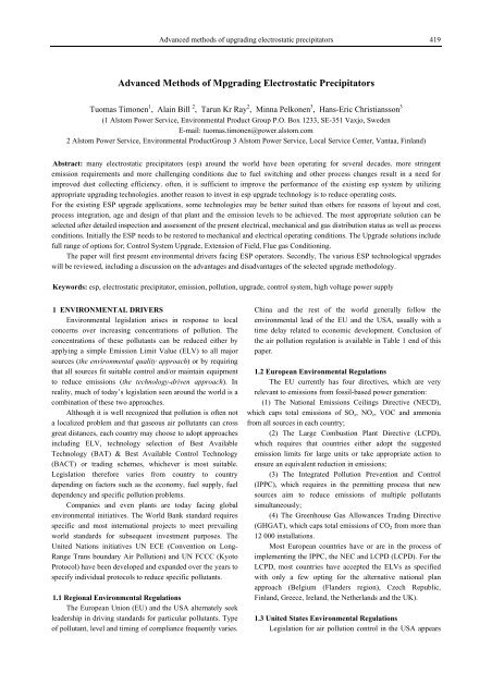 Advanced methods of upgrading electrostatic precipitators - isesp