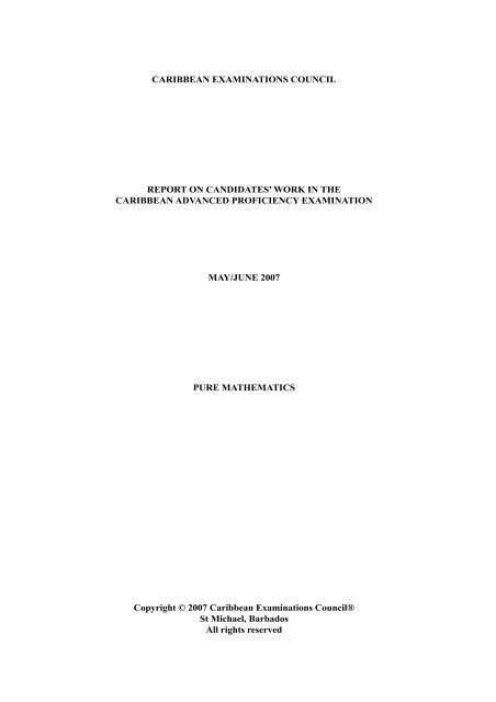 Pure Mathematics - Caribbean Examinations Council