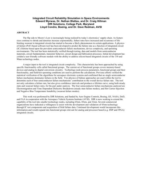 Integrated Circuit Reliability Simulation in Space ... - DfR Solutions