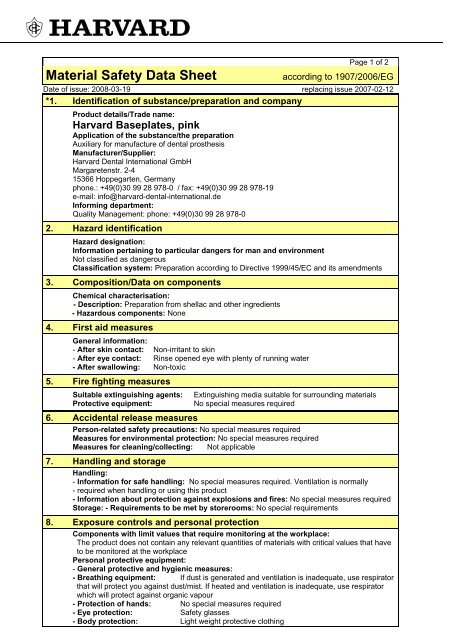 Material Safety Data Sheet - Harvard Dental International GmbH
