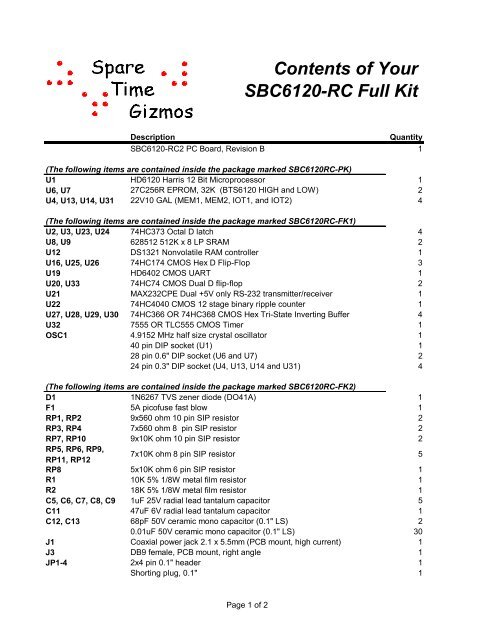 Contents of Your SBC6120-RC Full Kit - Spare Time Gizmos
