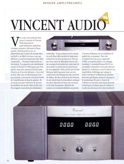 Test du prÃ©amplificateur Vincent SA-93 /bloc de puissance stÃ©rÃ©o ...