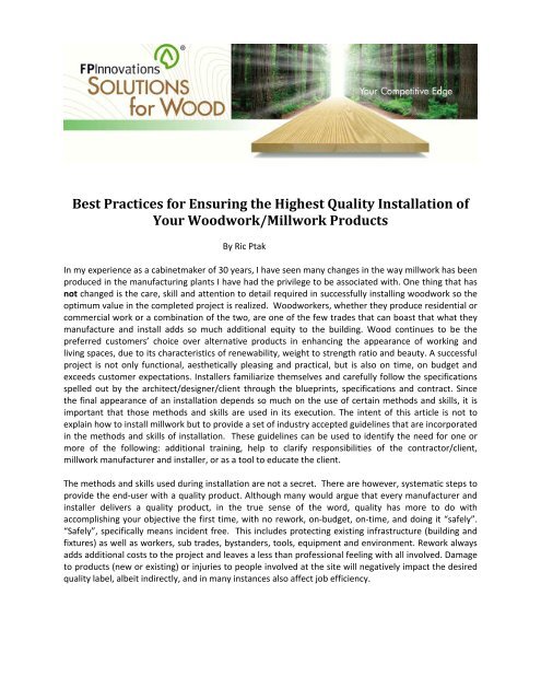 Best Practices for Installation of Woodwork / Millwork Products