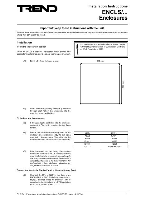 ENCLS/.. Enclosures Installation Instructions - Trend