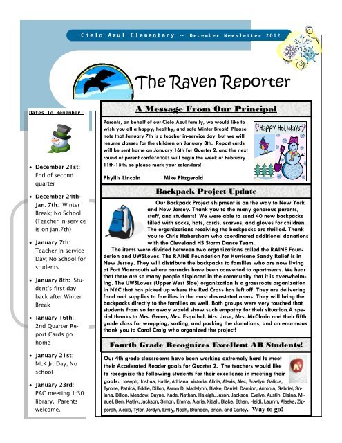 The Raven Reporter - Cielo Azul Elementary