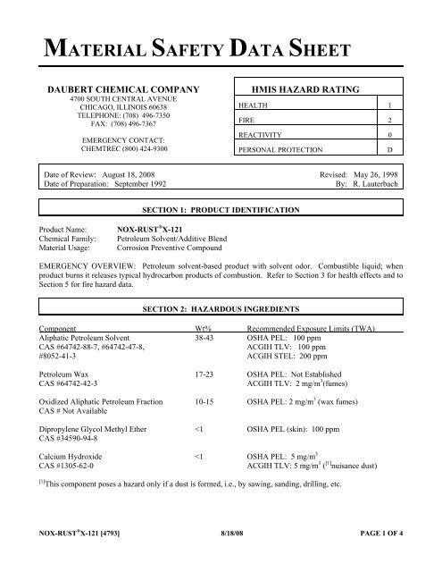 NOX RUST X-121 MSDS - Daubert Chemical Company, Inc.