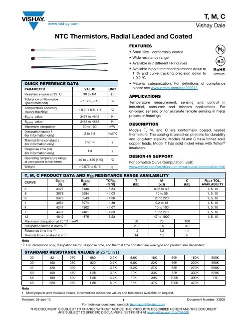 T, M, C NTC Thermistors, Radial Leaded and Coated - Vishay