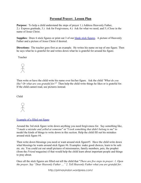 Personal Prayer: Lesson Plan - Primary in Zion
