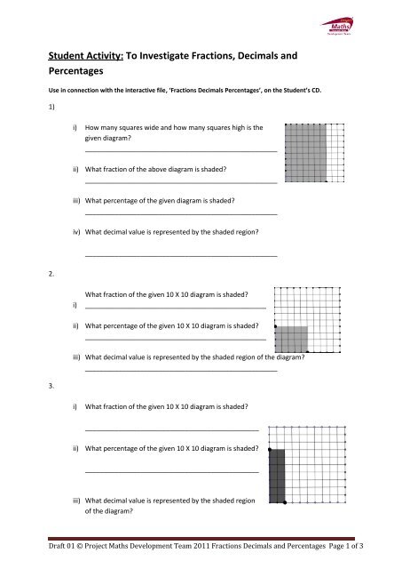 Student Activity: To Investigate Fractions, Decimals ... - Project Maths