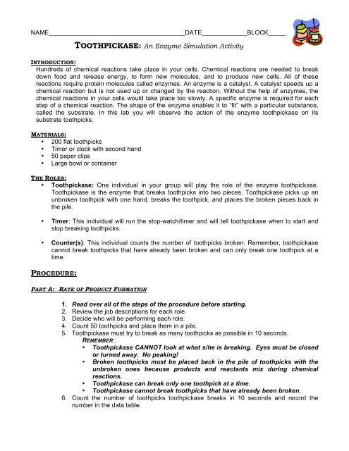 TOOTHPICKASE: An Enzyme Simulation Activity - nnhsbergbio