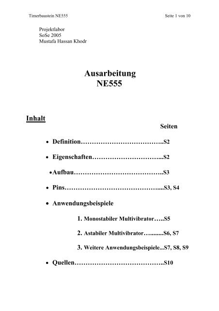Ausarbeitung NE555 - Projektlabor