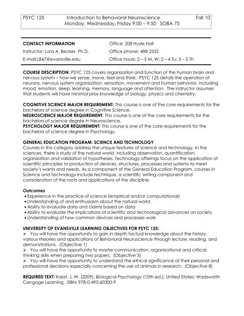 PSYC 125 Introduction to Behavioral Neuroscience - University of ...