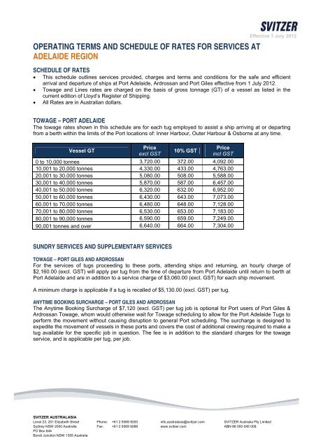Svitzer Schedule of Rates - Inchcape Shipping Services