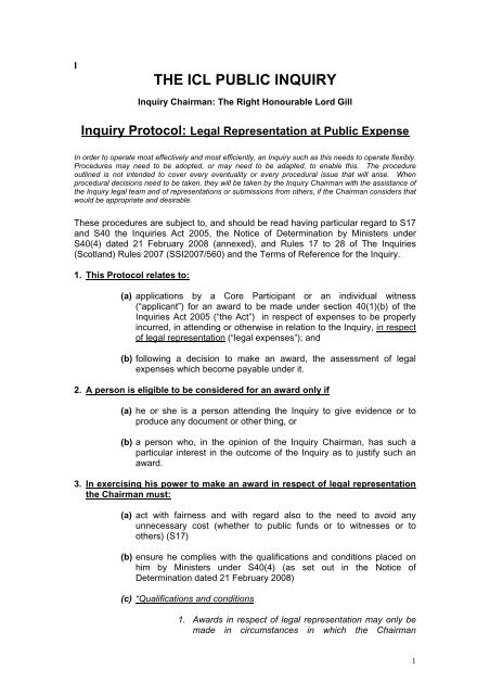 Legal Representation at Public Expense Protocol - The ICL inquiry