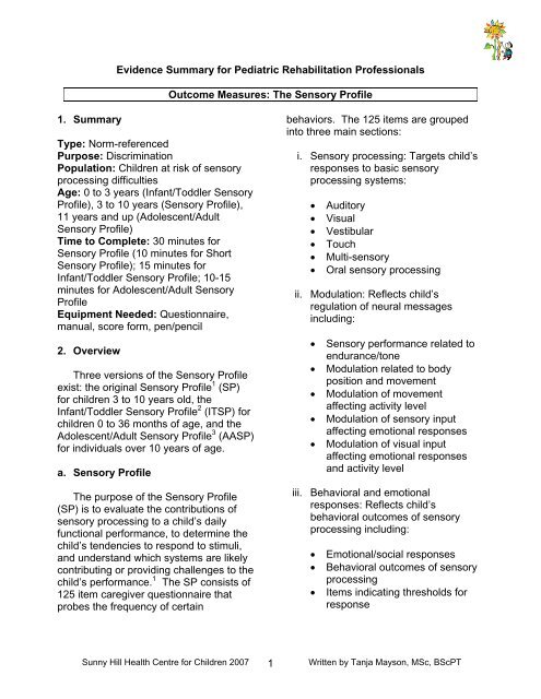 Evidence Summary: Alberta Infant Motor Scale (AIMS) - Therapy BC