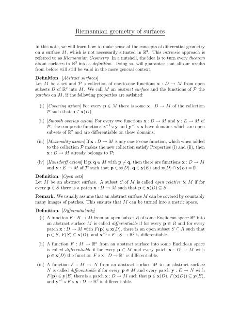 Riemannian geometry of surfaces