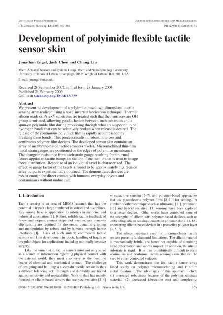 Development of polyimide flexible tactile sensor skin