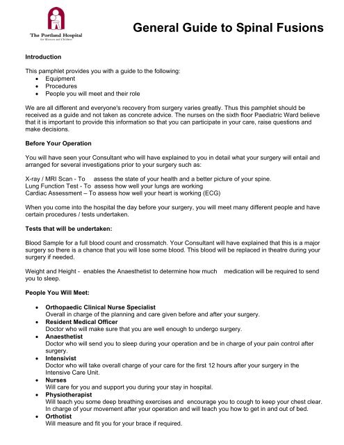 General Guide to Spinal Fusions - The Portland Hospital