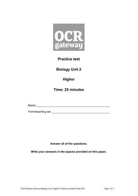 Biology Module 2 Practice Test - Kingsdown School