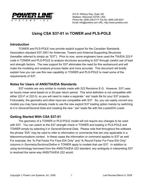 Using CSA S37-01 in TOWER and PLS-POLE - Power Line Systems