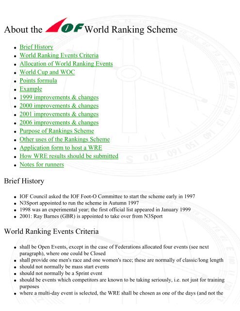 World Ranking Scheme - the IOF / Top - International Orienteering ...