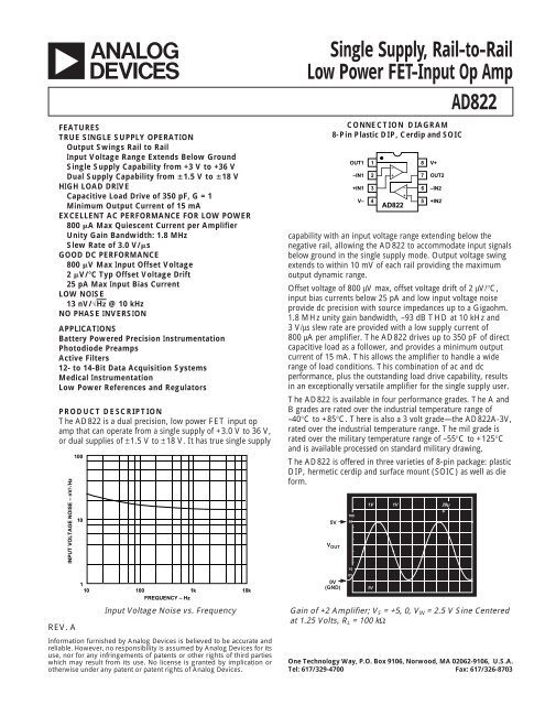 AD822 Op Amp data sheets