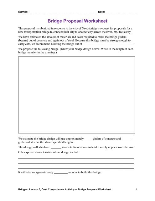 Bridge Proposal Worksheet - Teach Engineering
