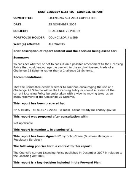 challenge 25 policy - East Lindsey District Council