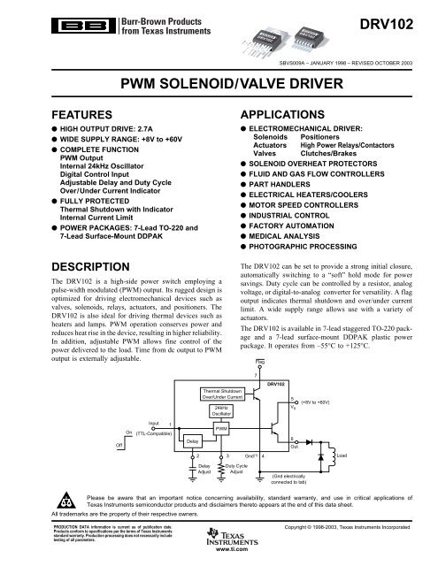 DRV102: PWM SOLENOID/VALVE DRIVER (Rev. A)