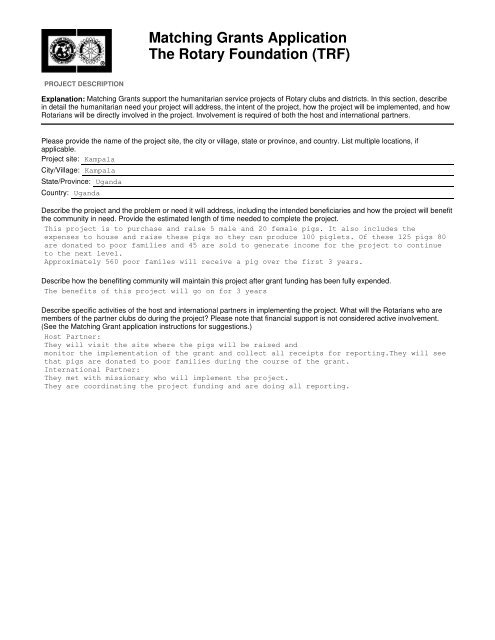 Matching Grants Application The Rotary Foundation (TRF)